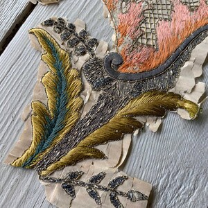 Early 1800s Shabby French Embroidered Silk Textile Fragment With ...