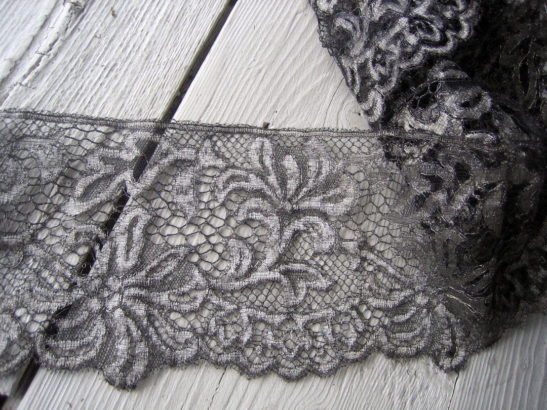 18 Inches Antique French Silver Metallic Thread Lace Trim Patina (ref ...