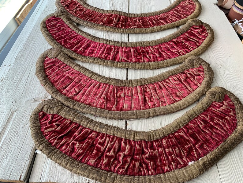 Four Shabby Antique Velvet Remnants With Metallic Trim Edgings ...