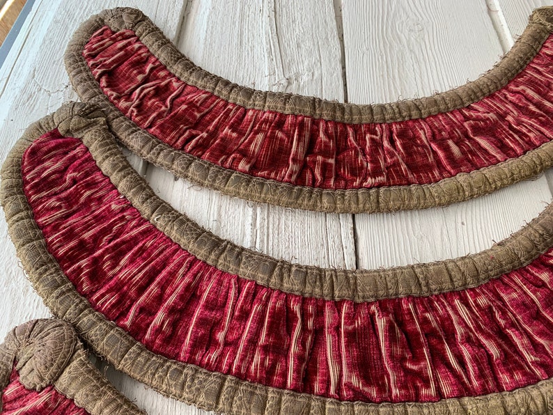 Four Shabby Antique Velvet Remnants With Metallic Trim Edgings ...