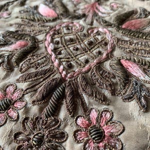 One 9 by 12 1/2 Inch Victorian Brocade Fragment Metallic & Floss ...
