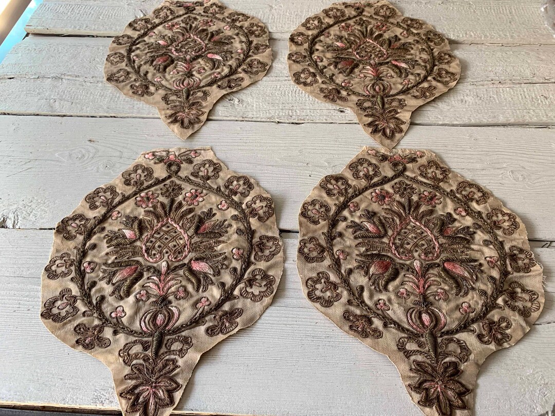 One 9 by 11 1/2 Inch Victorian Brocade Fragment Metallic & Floss ...