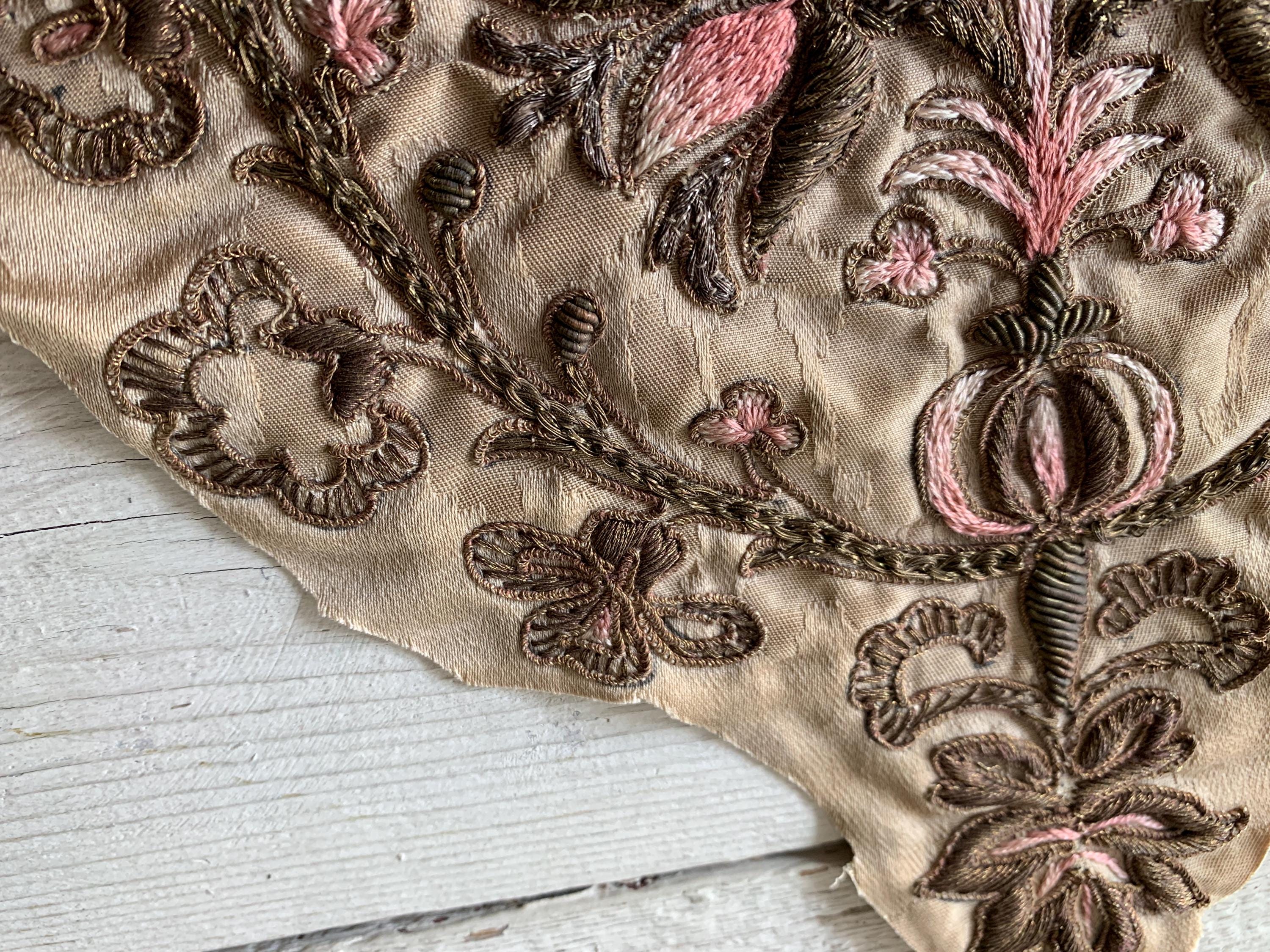 One 9 by 12 1/2 Inch Victorian Brocade Fragment Metallic & Floss ...