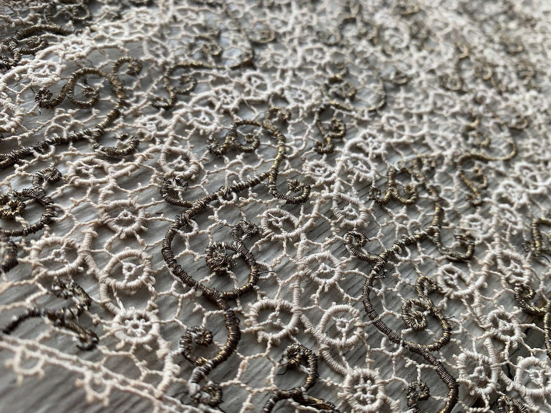 Antique French Lace Collar With Metallic Thread Embroidery Repurposed ...