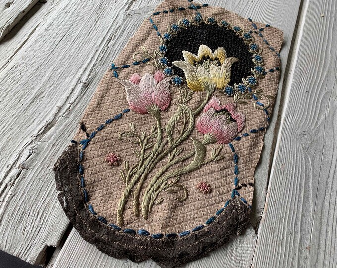 Victorian Antique Embroidered Textile Fragments With Metallic Trim Edge ...