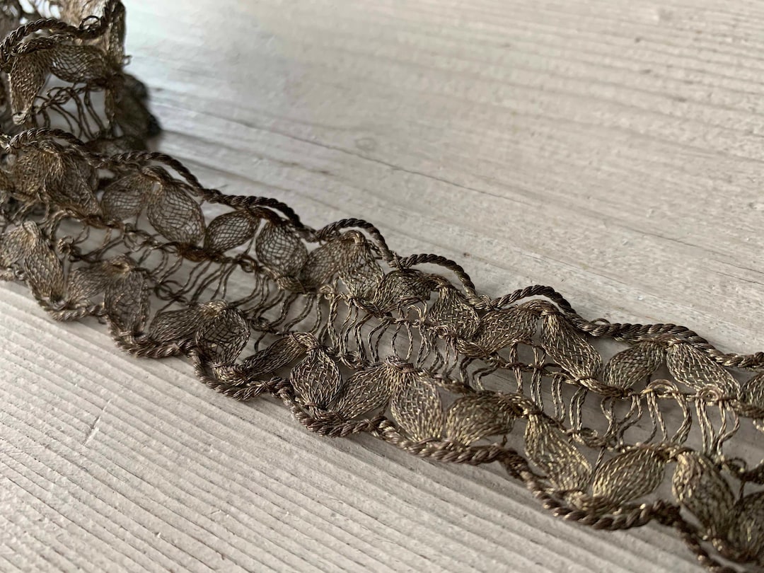 15 Inches Antique French Metallic Mesh Trim With Corded Edges Intricate ...