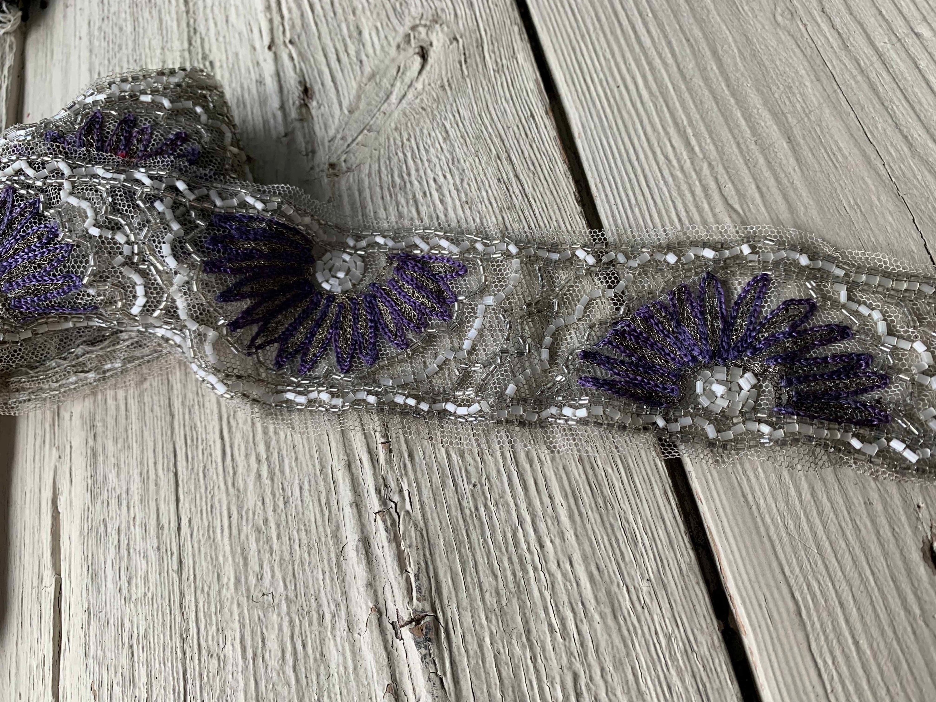 17 Inches Antique Victorian Beaded Net Trim With Metallic Thread ...