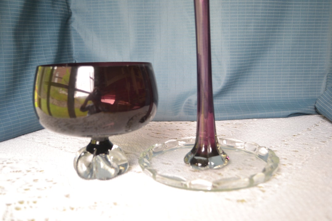 Vintage Purple Glass Compote Set: Cheese Dish & Bud Vase - Etsy