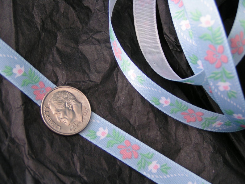Dainty Soft Blue Floral Satin Ribbon or Black grosgrain with | Etsy