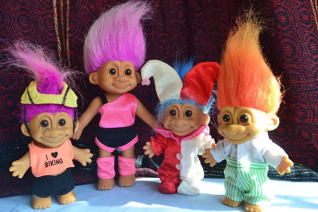 Vintage Russ Troll Doll Lot: Valentine Jester, Biker, Golfer, Aerobic ...