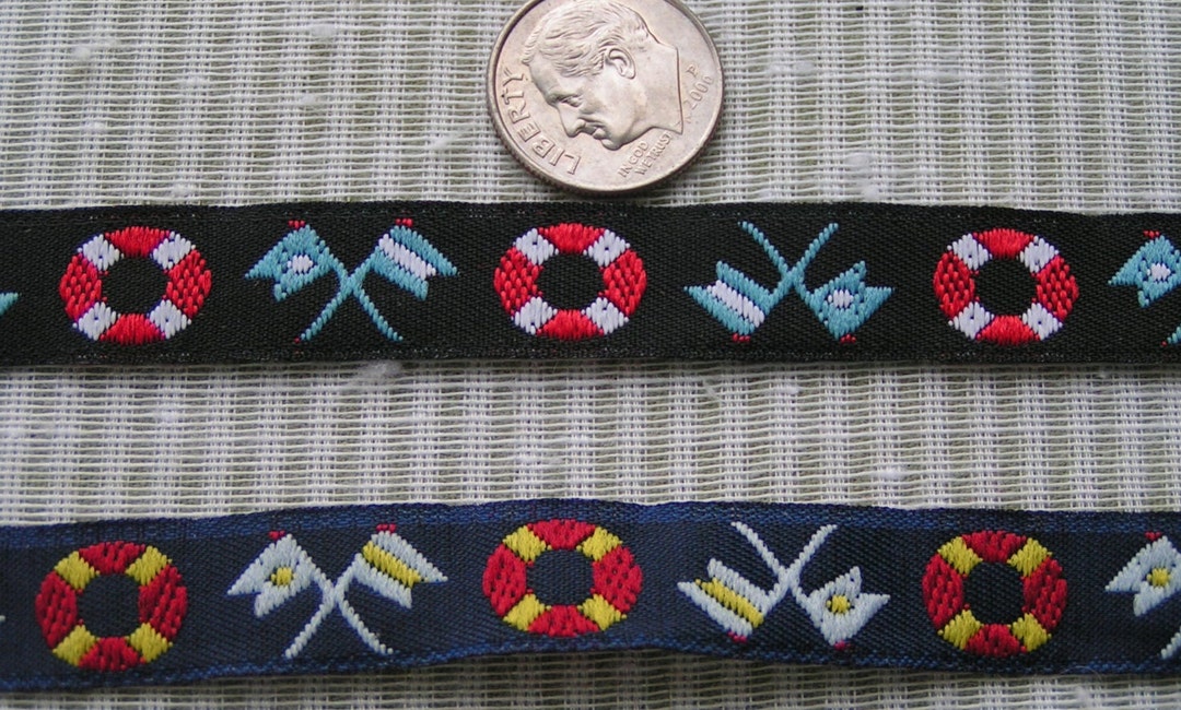5 Yards Jacquard Nautical Ribbon, Life Savers and Nautical Flags on ...