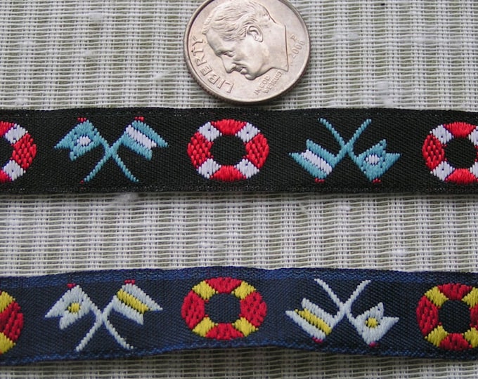 5 Yards Jacquard Nautical Ribbon, Life Savers and Nautical Flags on ...