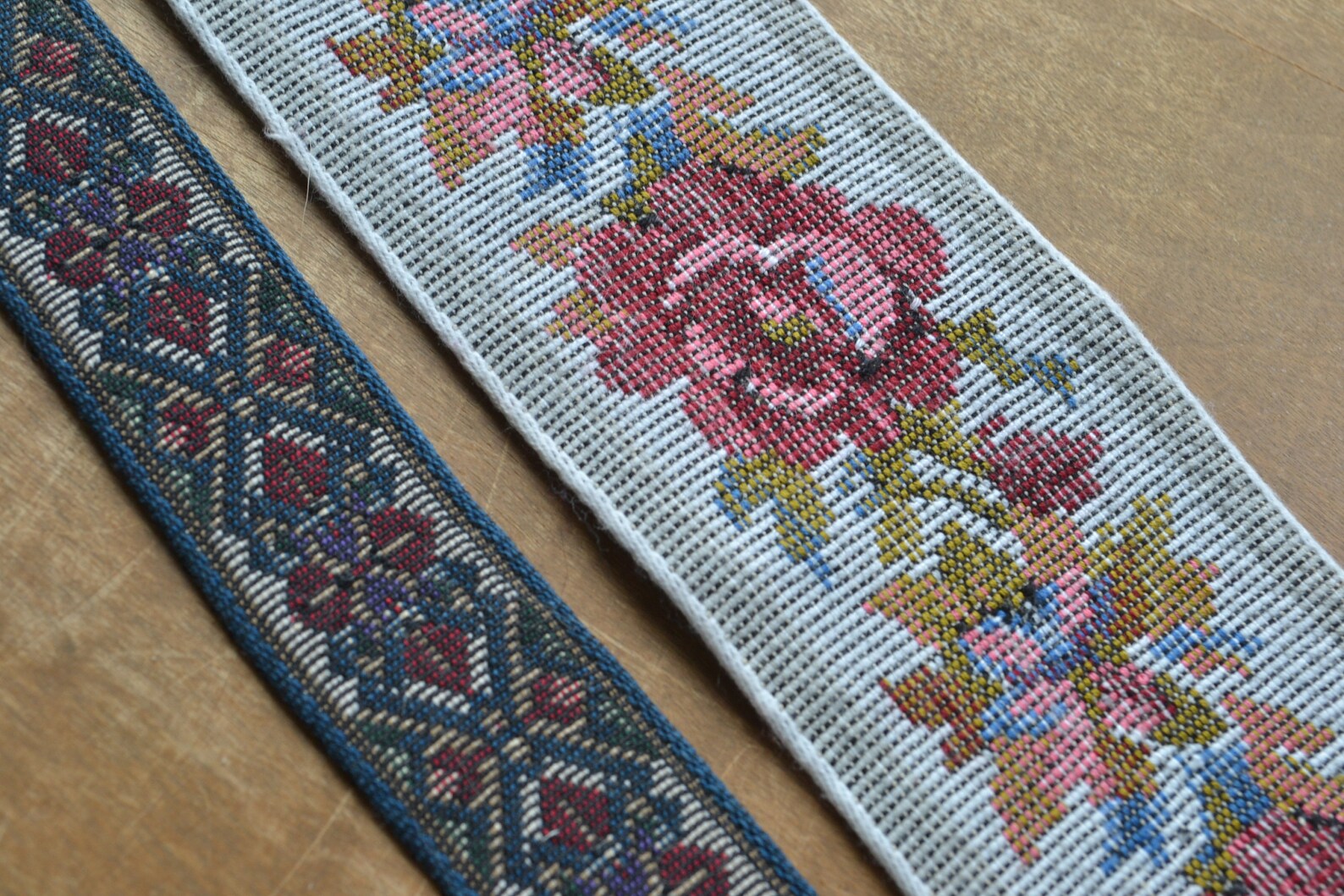 Wide Jacquard Ribbon Navy Tan Burgandy and Gray or Extra | Etsy