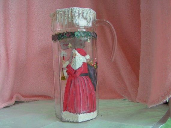 Hand Painted Santa Claus Pitcher Vase Signed Vintage | Etsy