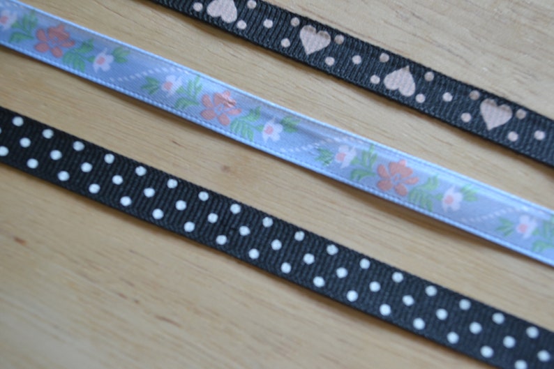 Dainty Soft Blue Floral Satin Ribbon or Black Grosgrain With - Etsy