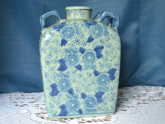 Rectangular Vase With Handles Blue Home Decor. Great Vintage. | Etsy