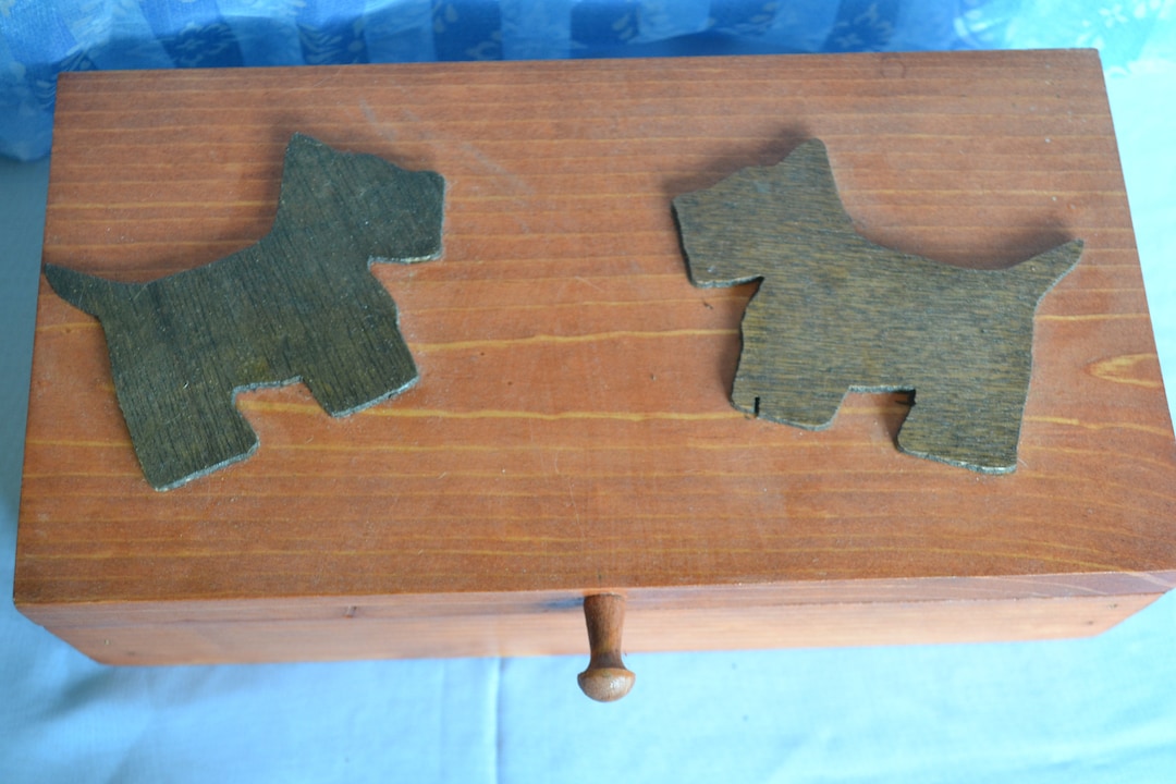 Scotty Dogs, Wooden Handmade Box, Two Scotty Silhouette Cutouts on Top ...