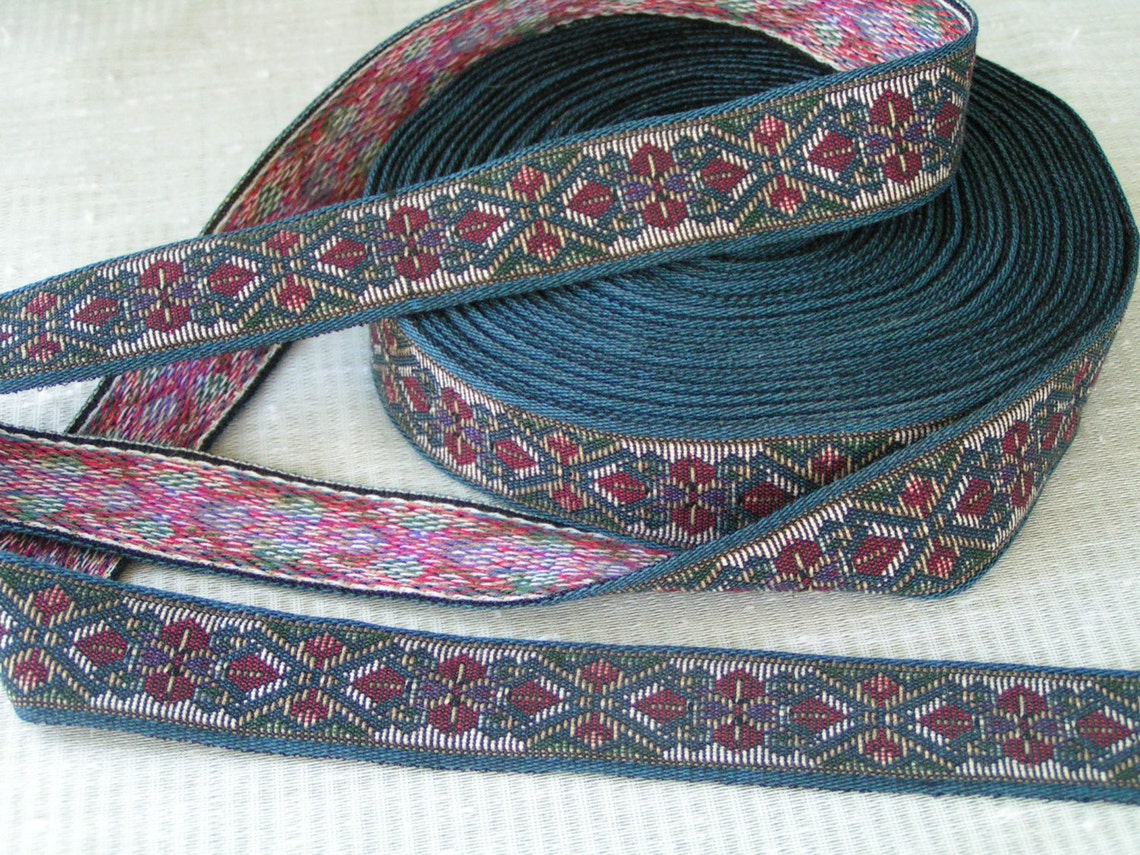 Wide Jacquard Ribbon Navy Tan Burgandy and Gray or Extra | Etsy