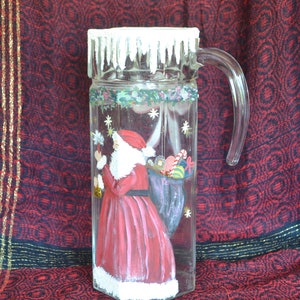 Hand Painted Santa Claus Pitcher Vase, Signed, Vintage Christmas Home ...