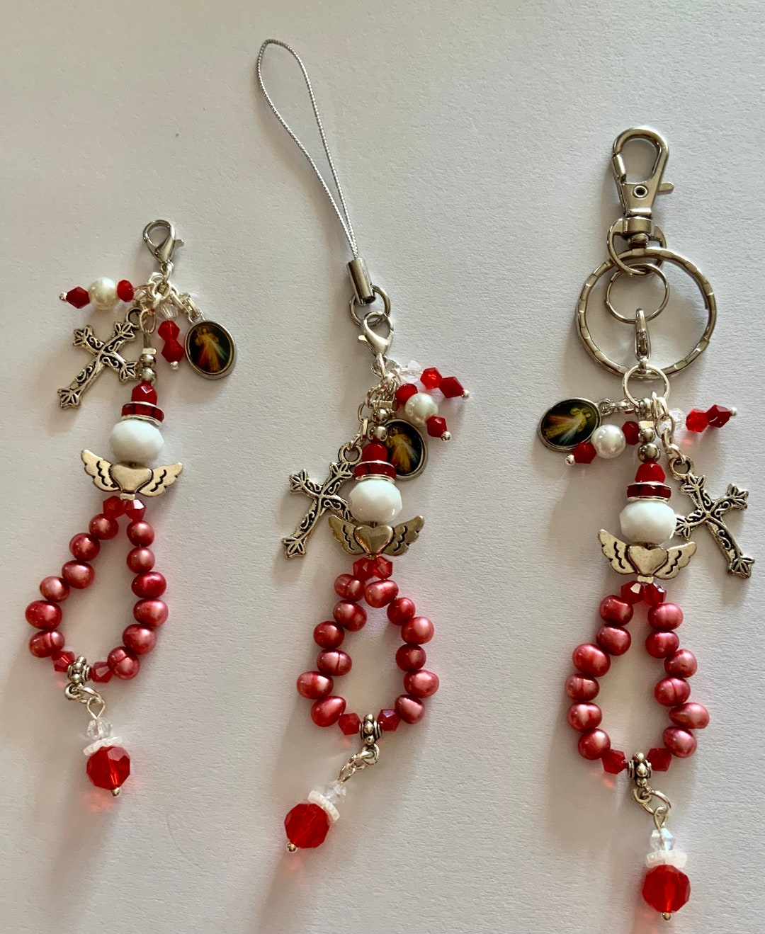 Angel Divine Mercy Charm and Keychain: Angelic Red Freshwaterpearls ...