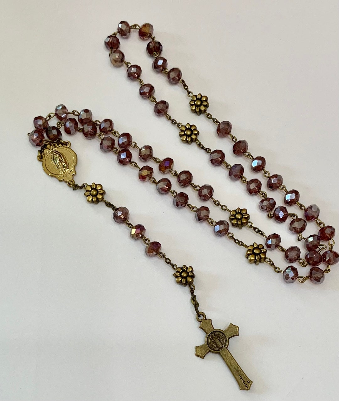 Antique Bronze Divine Mercy Rosary: Maroon Electroplated Beads Divine ...