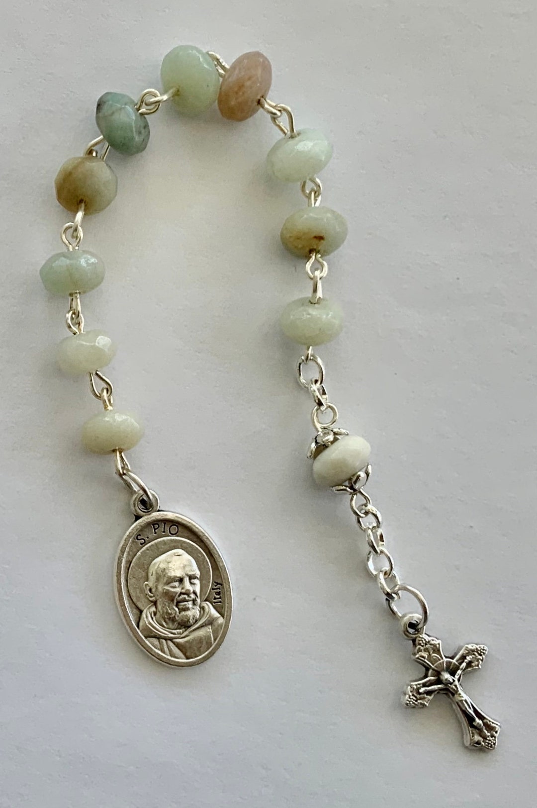 01PRC01 Padre Pio Natural Amazonite Bead Pocket Rosary, Padre Pio ...