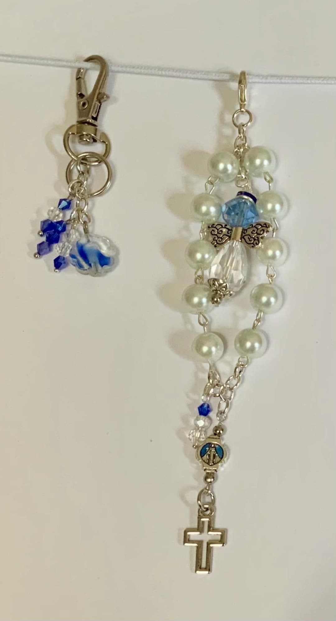 KEY2408 Pearly Angelic Miraculous Medal Rosary Keychain Immaculate ...