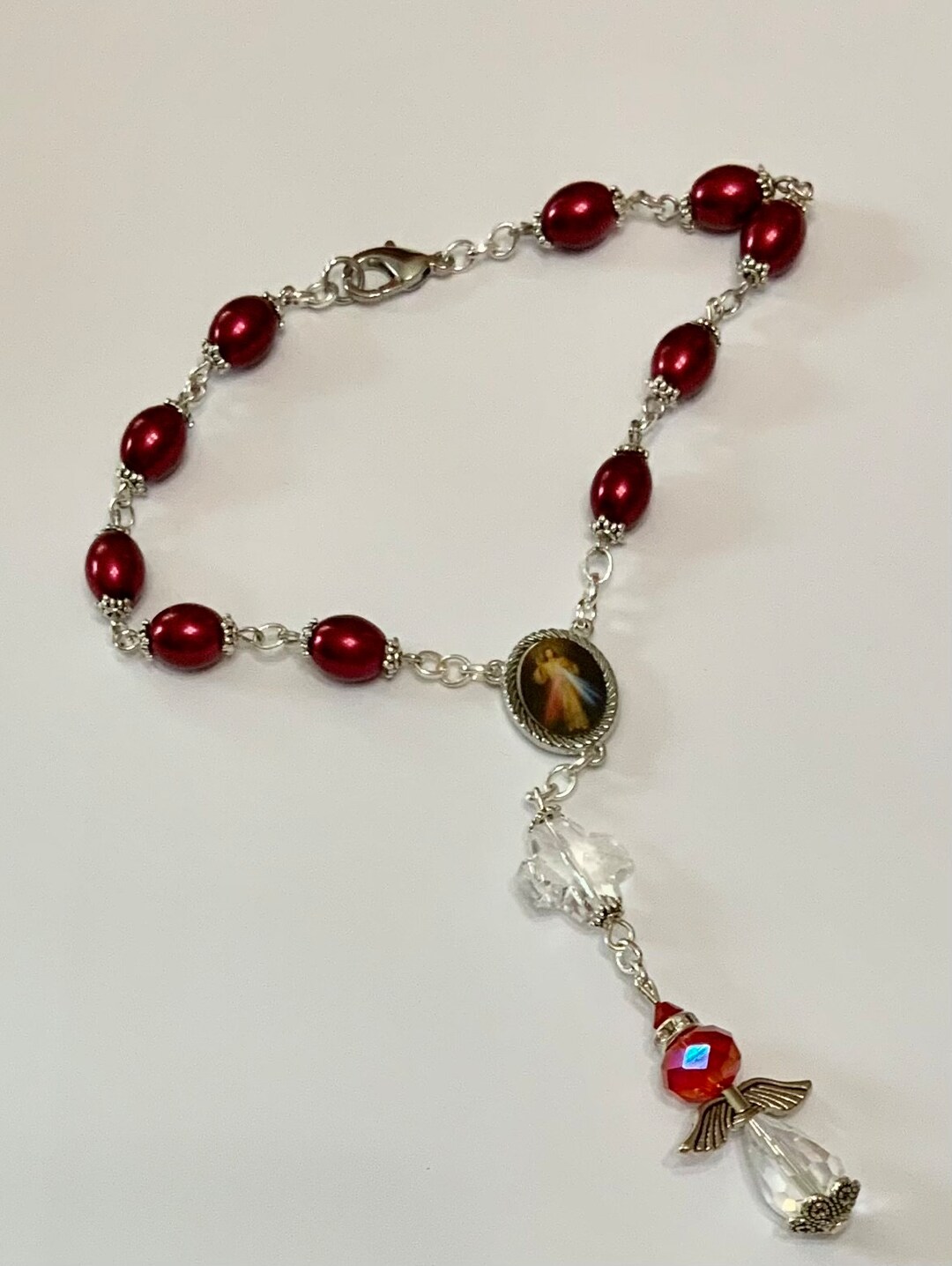 Angelic Red Pearl Divine Mercy Auto/car Rosary: Red Pearls Divine Mercy ...