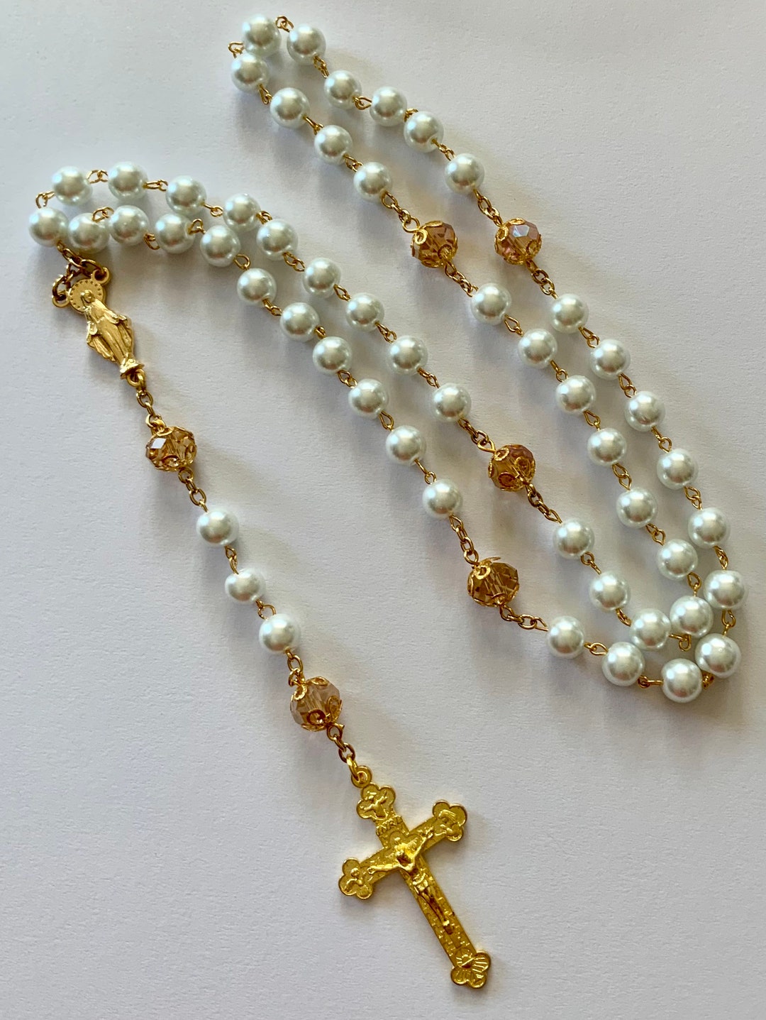Golden Pearly Immaculate Conception Rosary: Pearl Catholic Devotional ...