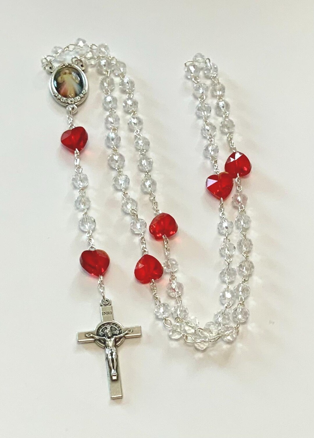 Divine Mercy Rosary: Red Heart and Crystal Divine Mercy With Saint ...