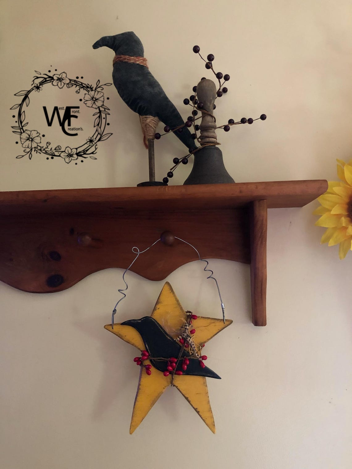 Primitive Wooden Star With Crow/ Rustic Farmhouse Star / Rustic ...