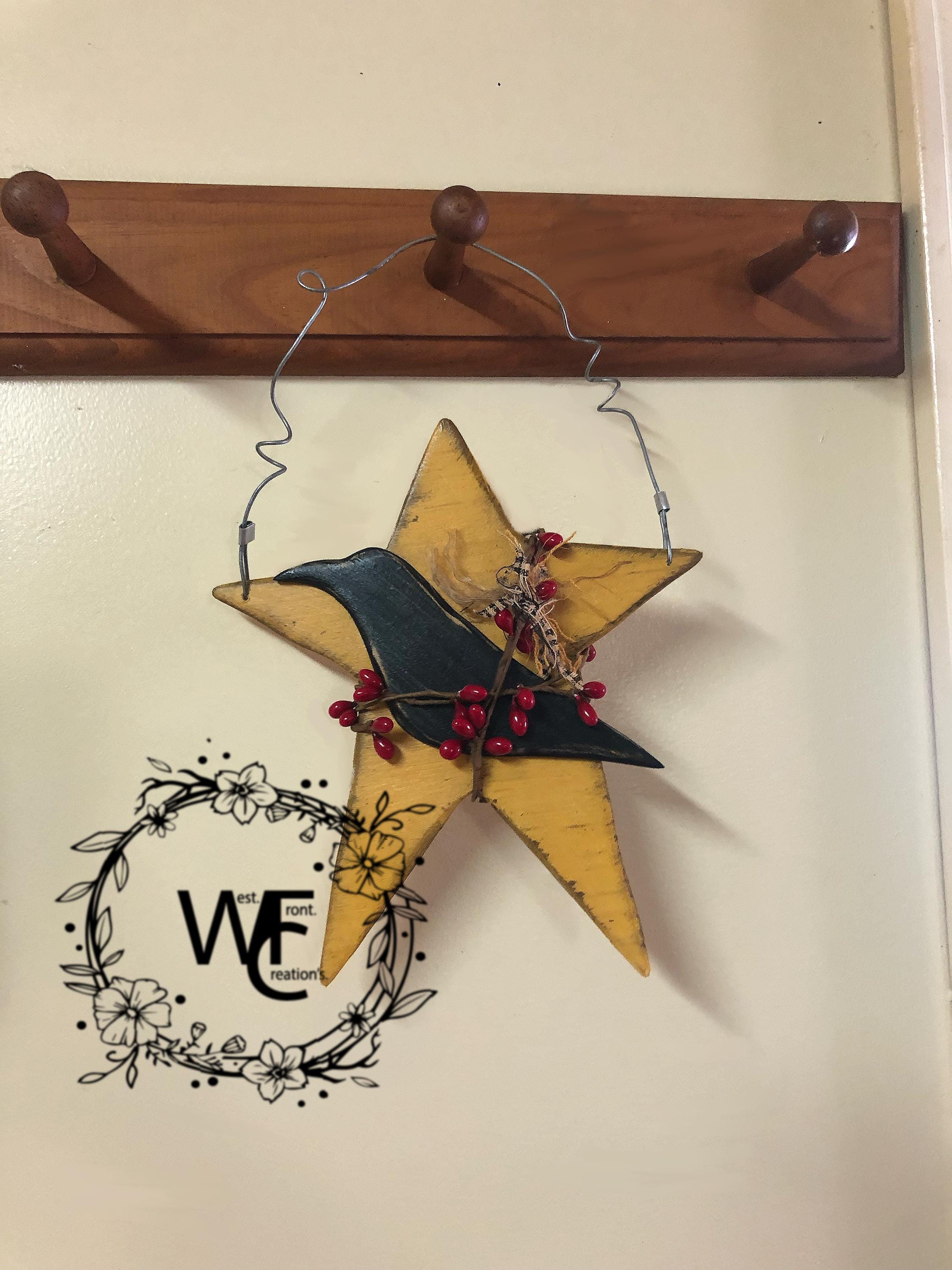 Primitive Wooden Star With Crow/ Rustic Farmhouse Star / Rustic ...