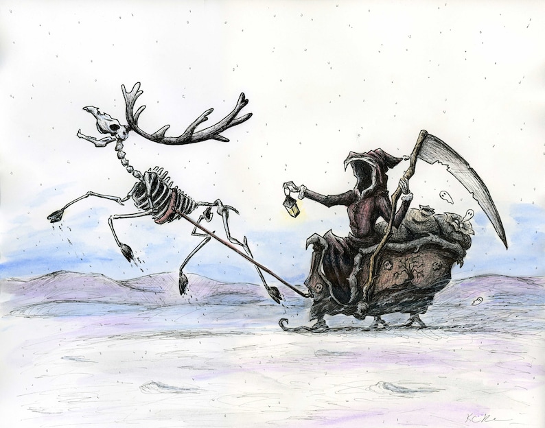 165- Santa Grim Reaper, Skeleton Reindeer, Christmas Holiday Fantasy ...