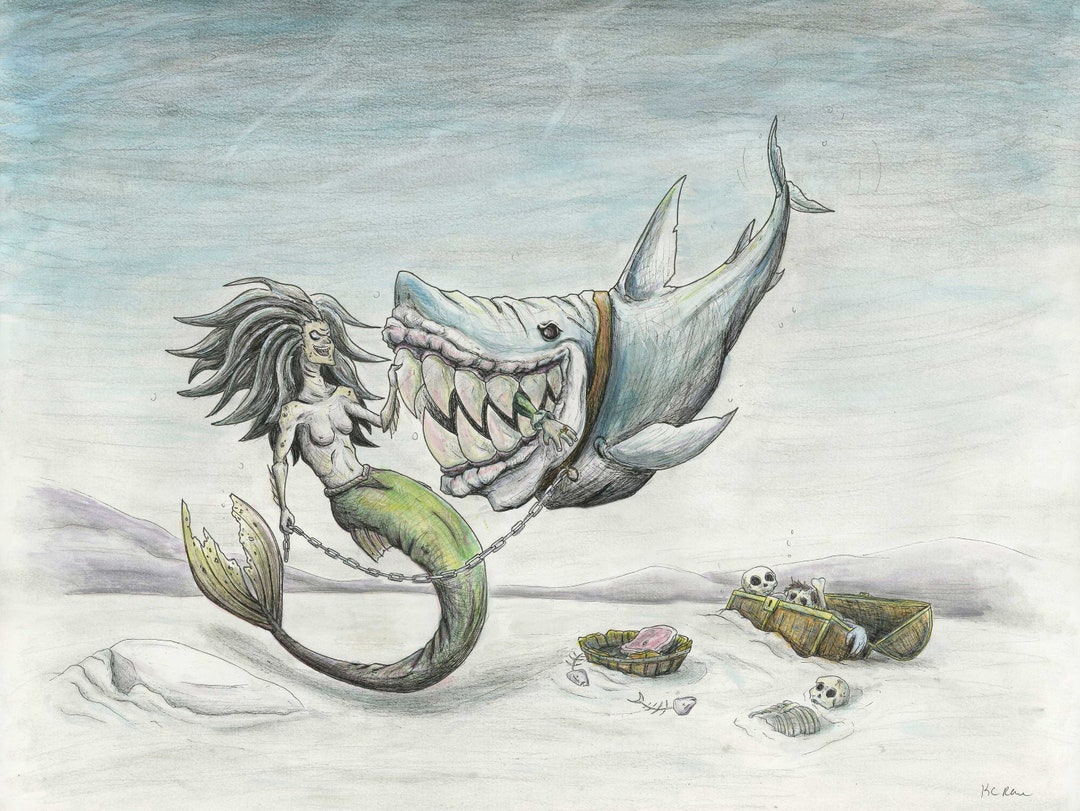 104 Mermaid Shark Park, Mythical Sea Creatures Art Print - Etsy