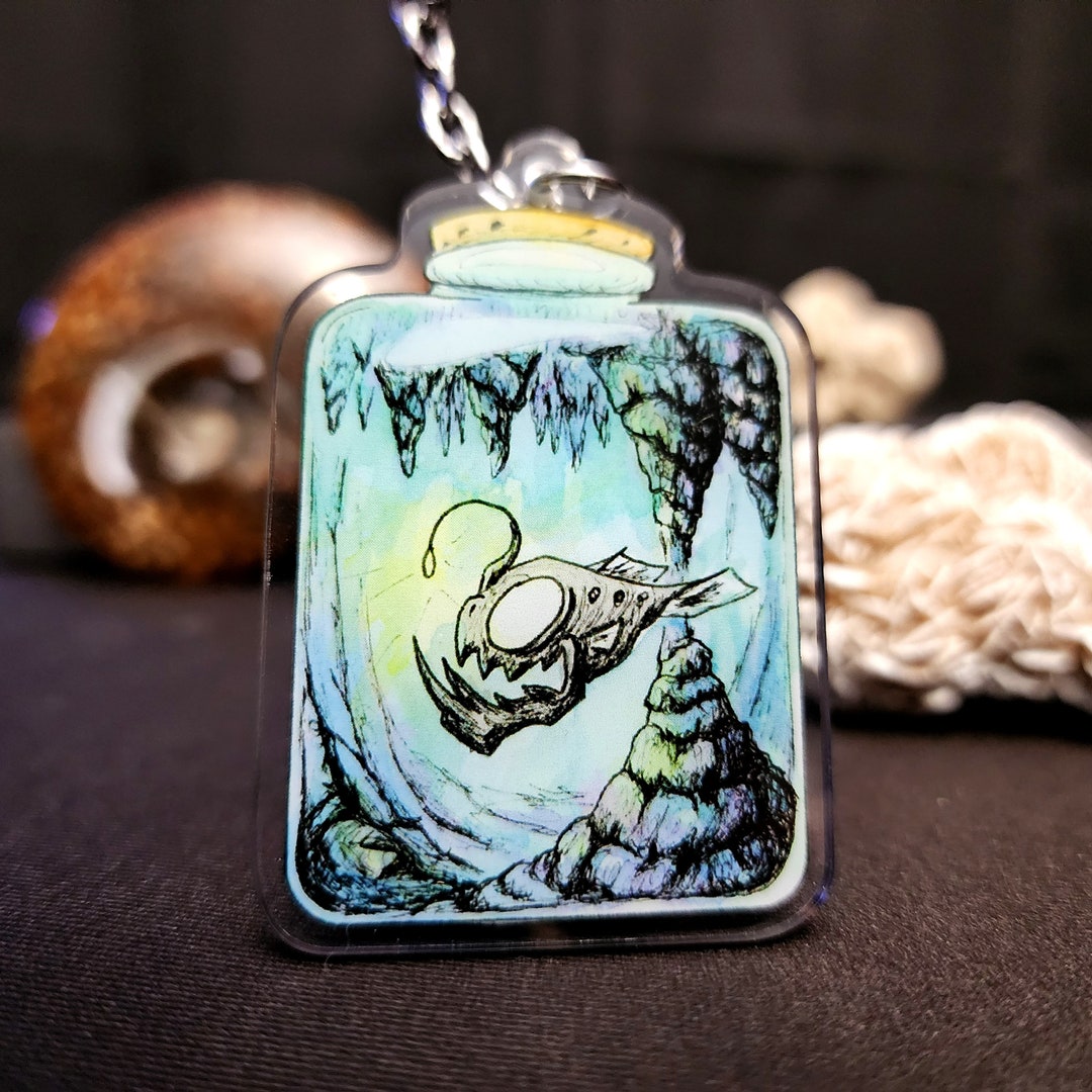 180 - Bottled Anglerfish Keychain, Deep Sea Cave Jar Terrarium - Etsy