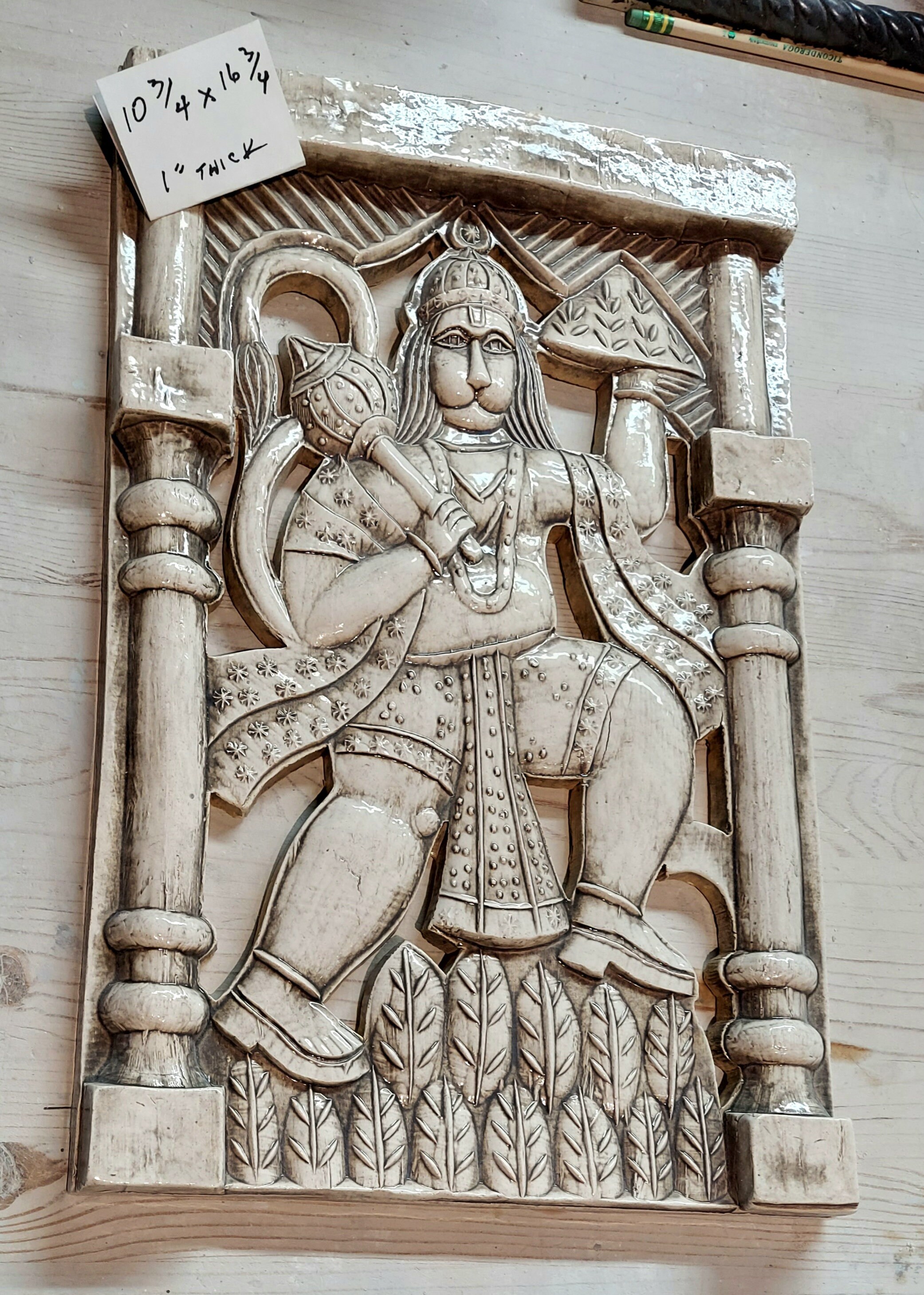 Hanuman Hindu God Ceramic Tile 11 X 16 3/4" Hand Pressed, White and ...