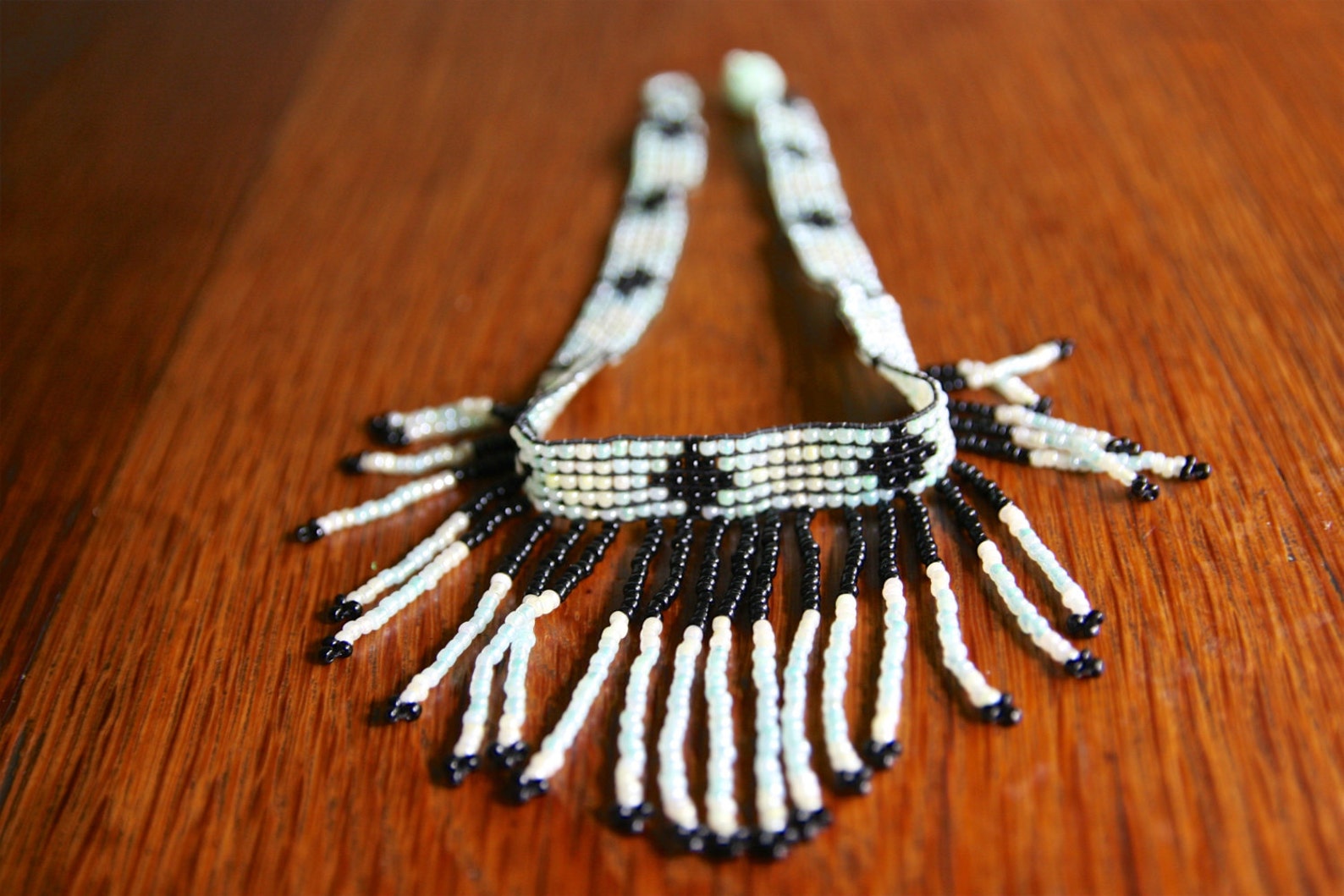 Vintage Native American Handmade Beaded Necklace Choker With Fringe ...