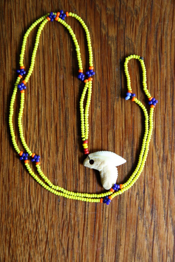 Vintage yellow, red, and blue bead string necklace wi… - Gem