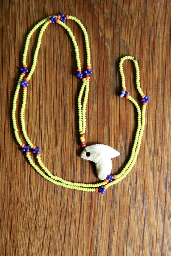 Vintage yellow, red, and blue bead string necklace wi… - Gem