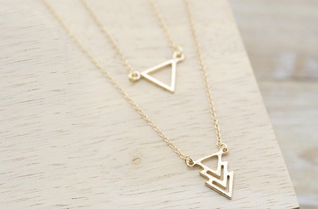 Double Chain Triangle and Triple Triangle Pendant W/gold Necklace - Etsy