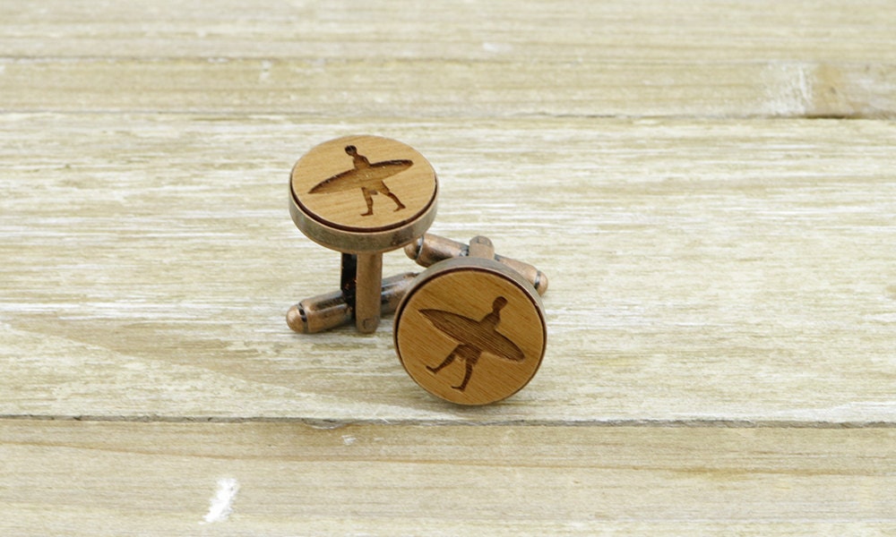 Surfer Laser Cut Copper Wood Cufflinks - Shaka - Hang Loose - Surfer ...