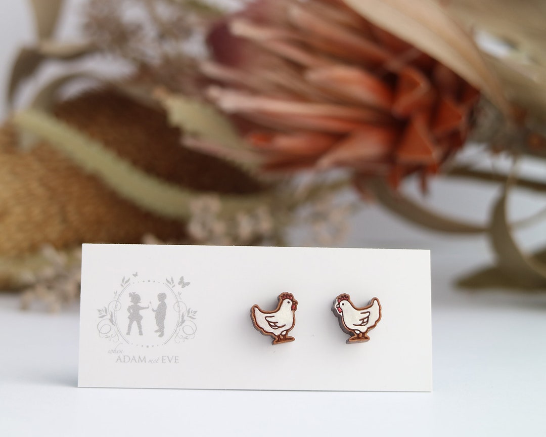 Chicken Stud Earrings - Laser Cut Stud Earrings - Wood Earrings ...