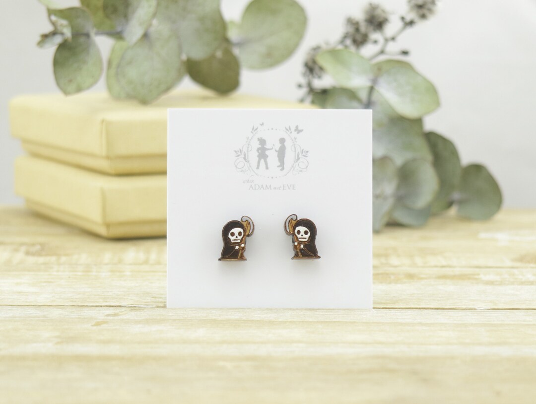 Grim Reaper - Halloween - Laser Cut Stud Earrings - Wood Earrings ...