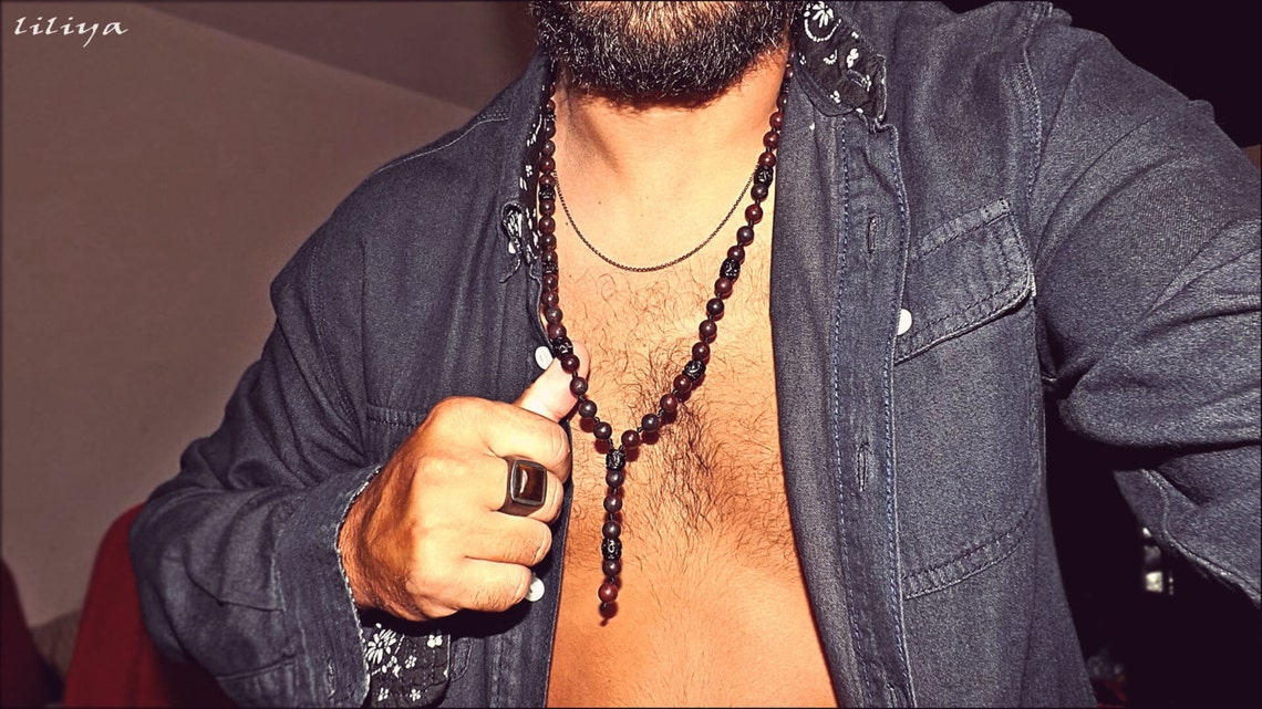 Men Necklace Men Long Necklace Long Gemstones Necklace With Jasper Gems Men Neckless T For