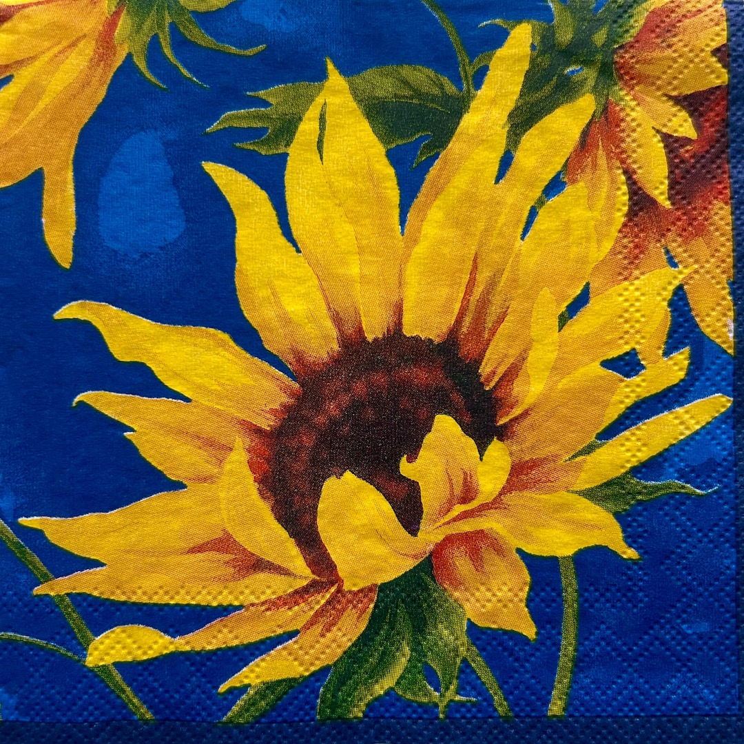 Golden Sunflower on Deep Blue Decoupage Napkins: Floral Paper Crafts ...
