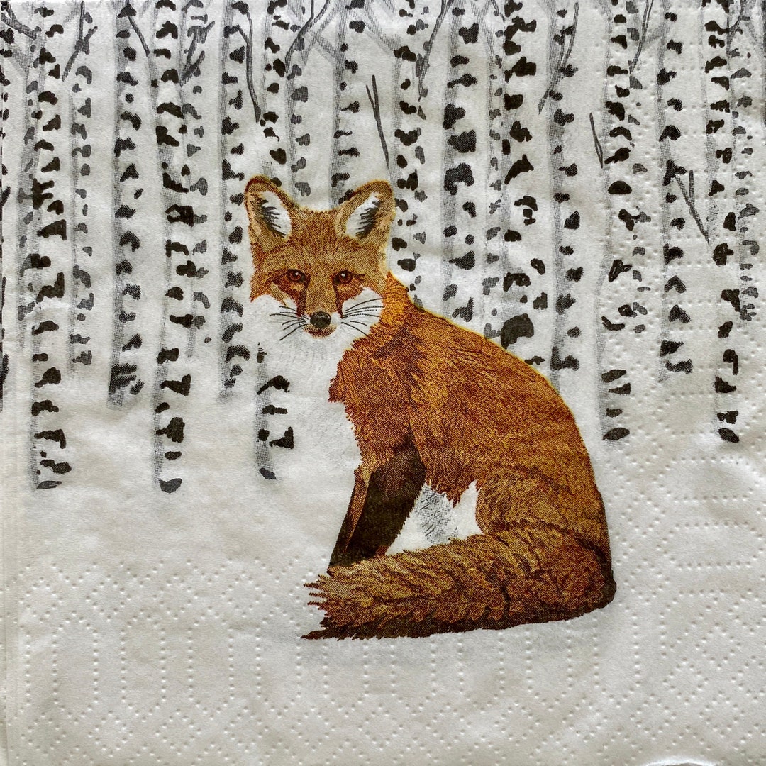 3 Decoupage Napkins, Winter Fox Napkins, Whimsical Paper Napkin, Farm ...