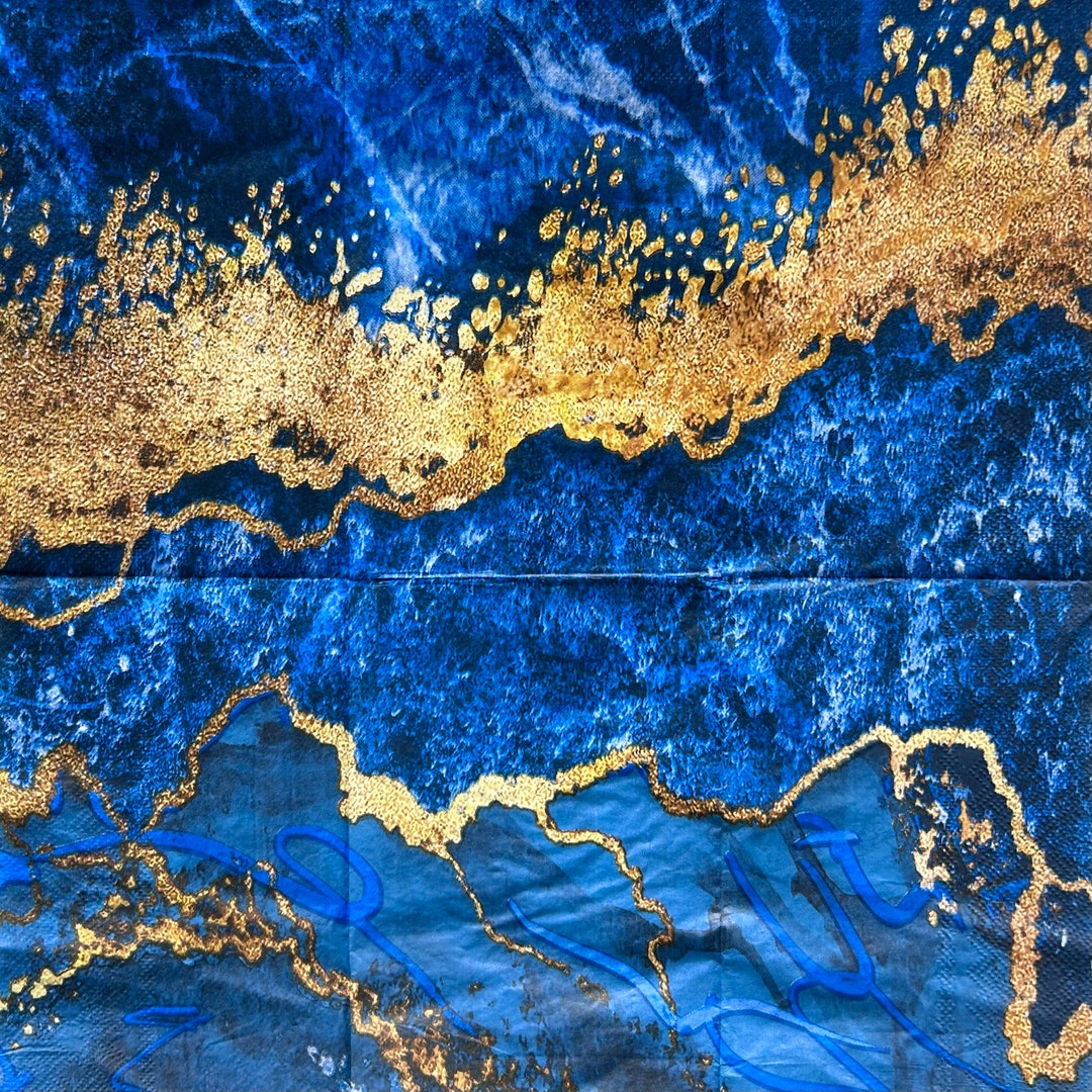 Blue and Gold Marble Paper Napkins: Hostess Decoupage, Scrapbooking (3 ...