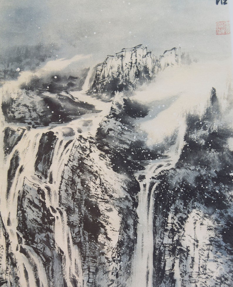 Japanese Art Print Japanese Painting Snow Falling Over - Etsy