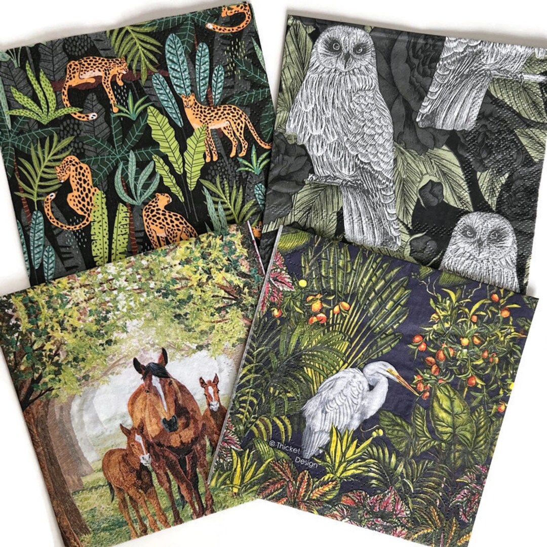 Animals and Birds Paper Napkins, 4 Paper Napkins for Decoupage, Craft ...