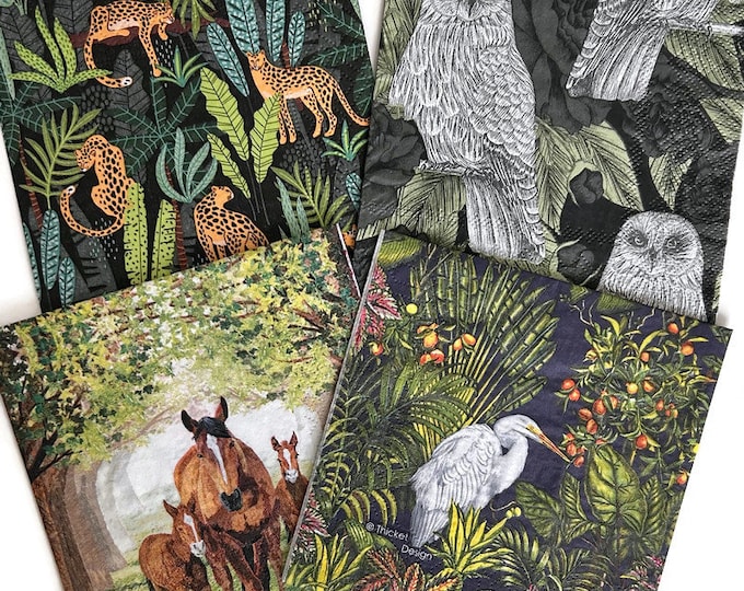 Animals and Birds Paper Napkins, 4 Paper Napkins for Decoupage, Craft ...